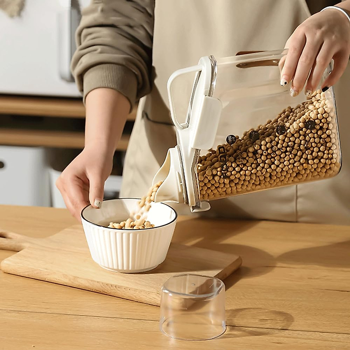 WINIAER Airtight Rice Storage Container with Measuring Cup, 3 to 5 lbs Cereal Dry Food Containers Dispenser, Pet Dog Cat Food Container Box, BPA Free Clear Plastic Containers