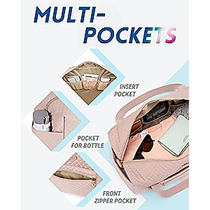 Travel Duffle Bag, BAGSMART 31L Quilted Weekender Overnight Bag for Women, Large Carry On Airport Bag with Wet Pocket & Shoe Bag for Travel, Business Trips, Sports (Pink-Basic version)