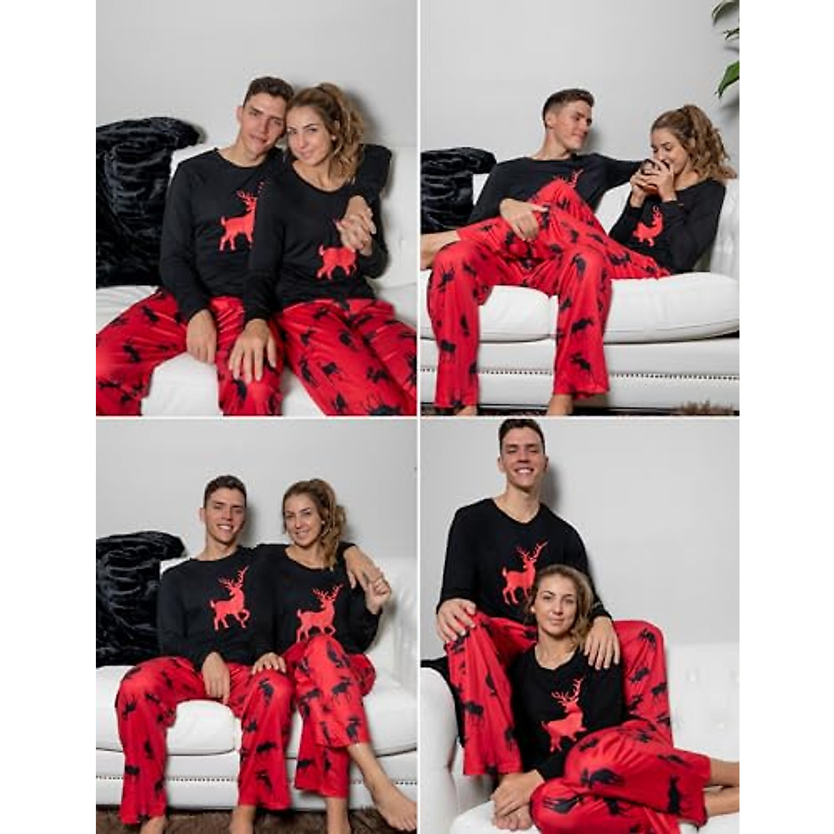 Ekouaer Matching Family Pajamas Set Mens Long Sleeve Loungwear Christmas Pj Sleepwear Sets(Men Black, Large)