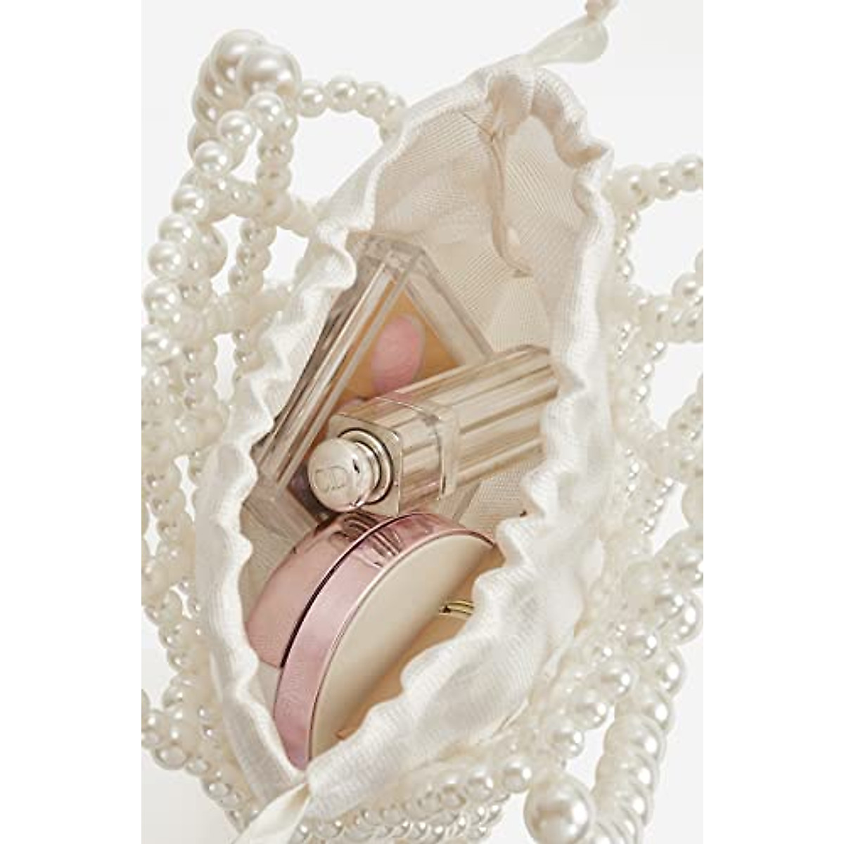 BABEYOND Women Pearl Clutch Purse - Bucket Beaded Bridal Evening Bag Formal Reticulated Bag with Inner Bag for Party Wedding