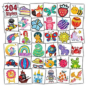 Partywind 204 Glitter Styles Individually Wrapped Sheets Kids Fake Tattoos, Birthday Gifts for Boys and Girls Party Supplies Favors, Waterproof Tattoo Stickers for Goodie Bag Stuffers
