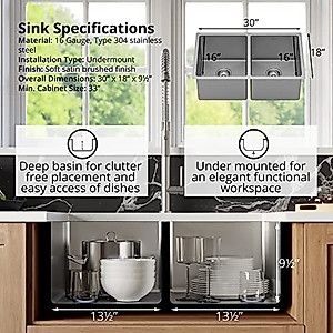 Karran 30" Undermount 16-Gauge Stainless Steel 50/50 Double Bowl Kitchen Sink Kit