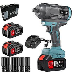 PFCTART Cordless 1/2 inch Brushless Impact Wrench, 1200Nm(900ft-lbs) High Torque Impact Gun w/2x 4.0Ah Batteries, Fast Charger & 6 Sockets, Tool Box