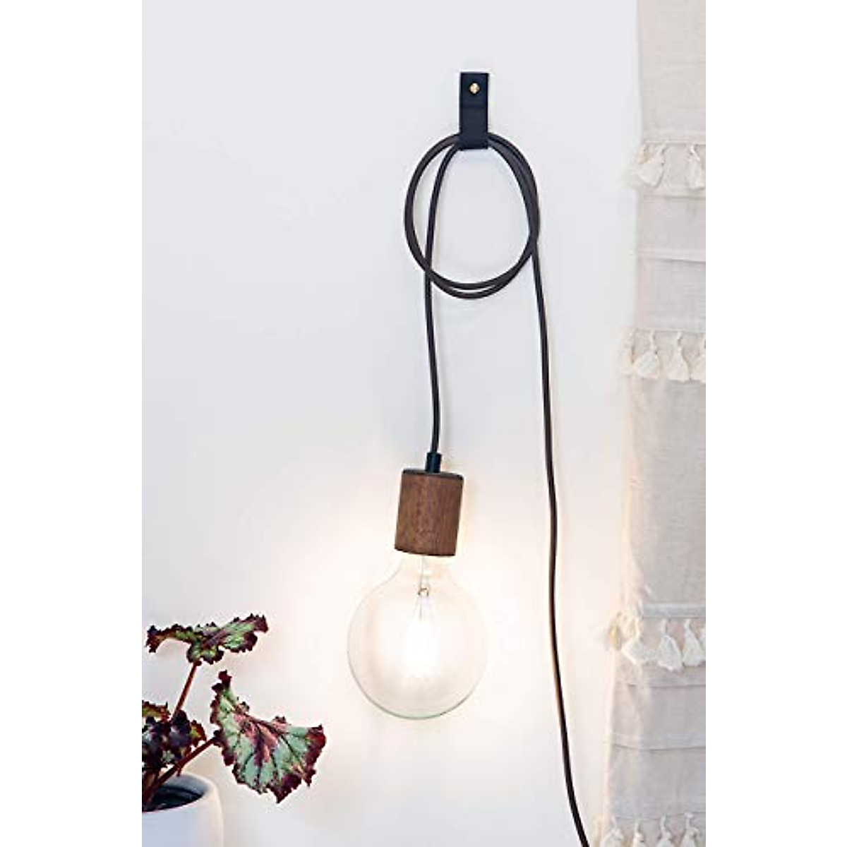 KEYAIIRA - Small Black Leather Wall Hook, minimalist leather strap hanger for bath towel holder leather wall hook strap towel hook bathroom decor brass towel ring nordic home