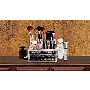 Clear Cosmetic Storage Organizer - Easily Organize Your Cosmetics, Jewelry and Hair Accessories. Looks Elegant Sitting on Your Vanity, Bathroom Counter or Dresser. Clear Design for Easy Visibility.