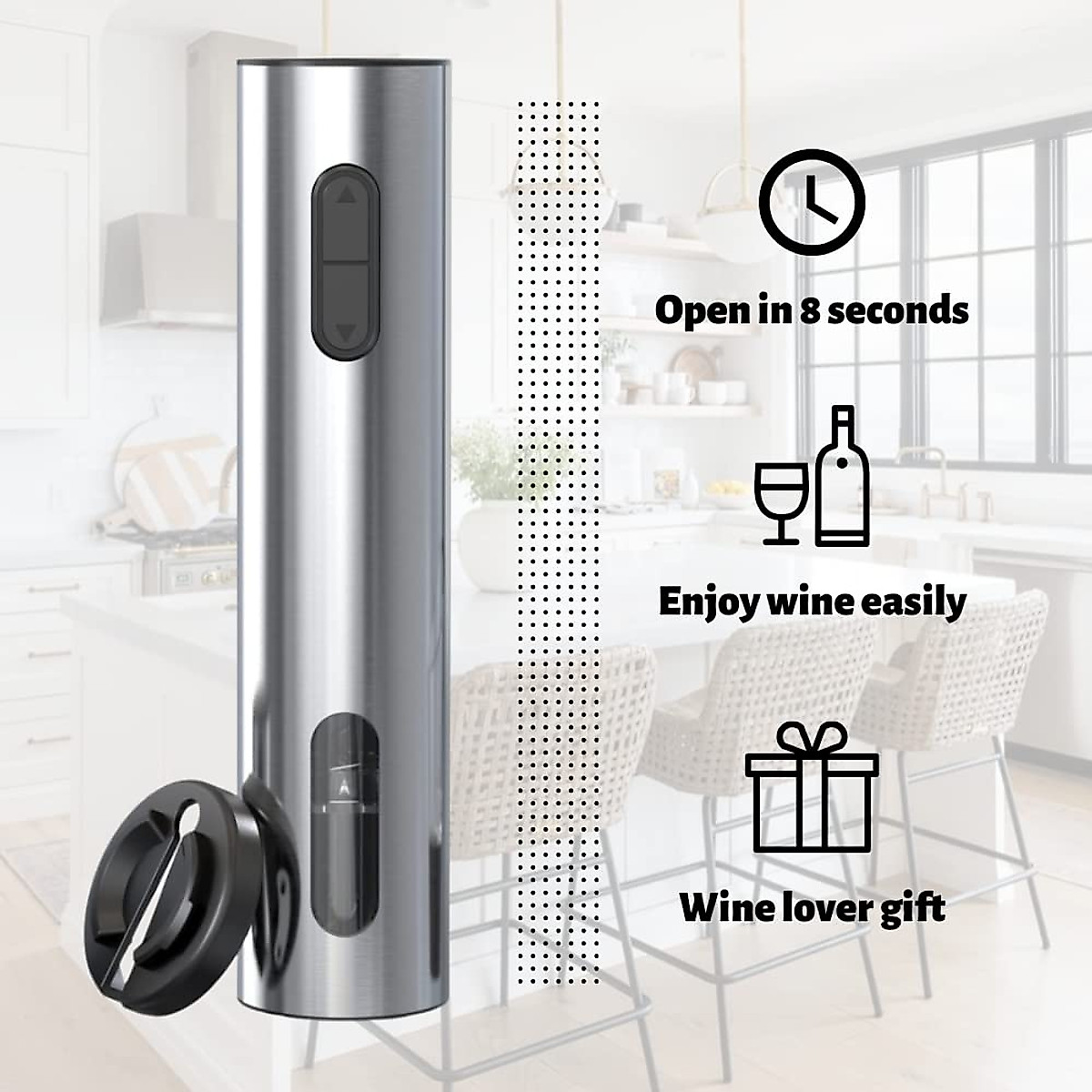 CIRCLE JOY Electric Wine Opener, USB Rechargeable Wine Bottle Opener, Automatic Corkscrew Set, Electronic Wine Opener, Sliver