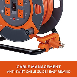 Link2Home Cord Reel 80 ft. Extension Cord 4 Power Outlets – 14 AWG SJTW Cable. Heavy Duty High Visibility Power Cord.
