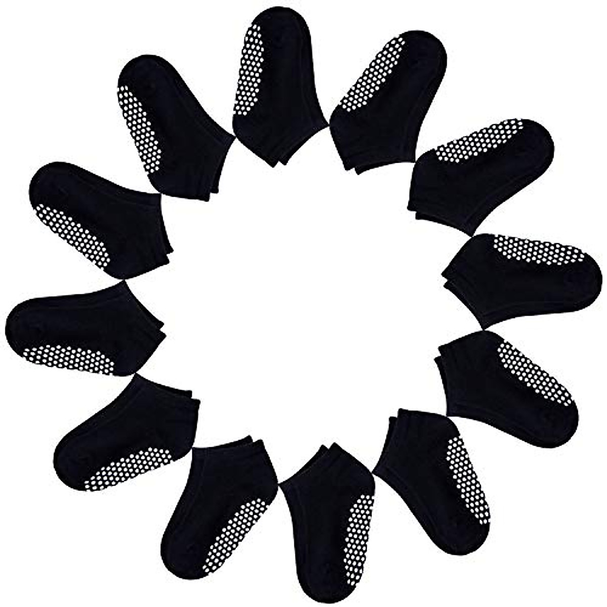 Cooraby 12 Pairs Kids' Non Slip Half Cushion Low Cut Socks Non-Skid Classic Ankle Socks (Black, 3-5 Years)