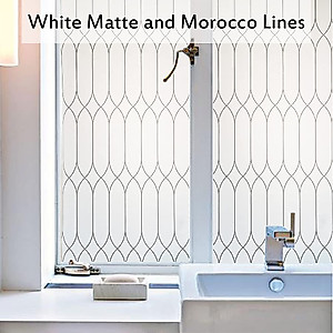 Privacy Window Film Decoration, Heat Control Window Tint for Home, Static Cling Glass Door Covering Window Sticker Removable Non-Adhesive UV Blocking, White Frosted w/Black Morocco Lines, 17.7"x78.7"