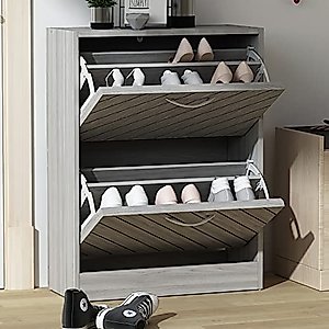 FUFU&GAGA Shoe Cabinet with 2 Flip Drawers for Entryway, Modern Shoe Storage Cabinet, Freestanding Shoe Rack Storage Organizer (23.6”W x 9.4”D x 31.4”H) (Light Grey)
