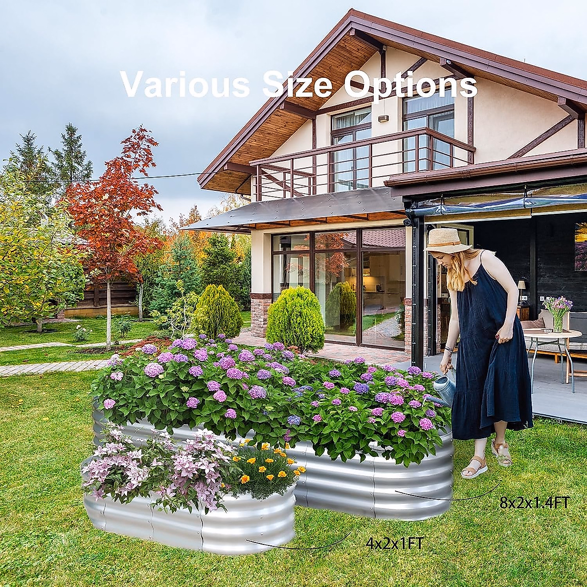 Anraja Raised Garden Bed Galvanized Metal Planter Boxes Outdoor for Gardening, Grow Plants, Flowers, Vegetables, Herbs, 4X2X1 Ft