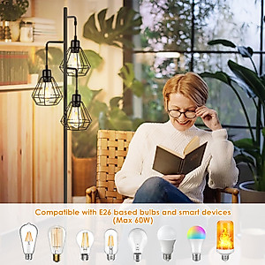 Coucrek Industrial Floor Lamp, Farmhouse Standing Lamp with 3 Hanging Cage Heads, Rustic Tree Floor Lamps for Living Room Bedroom, Bulb not Included