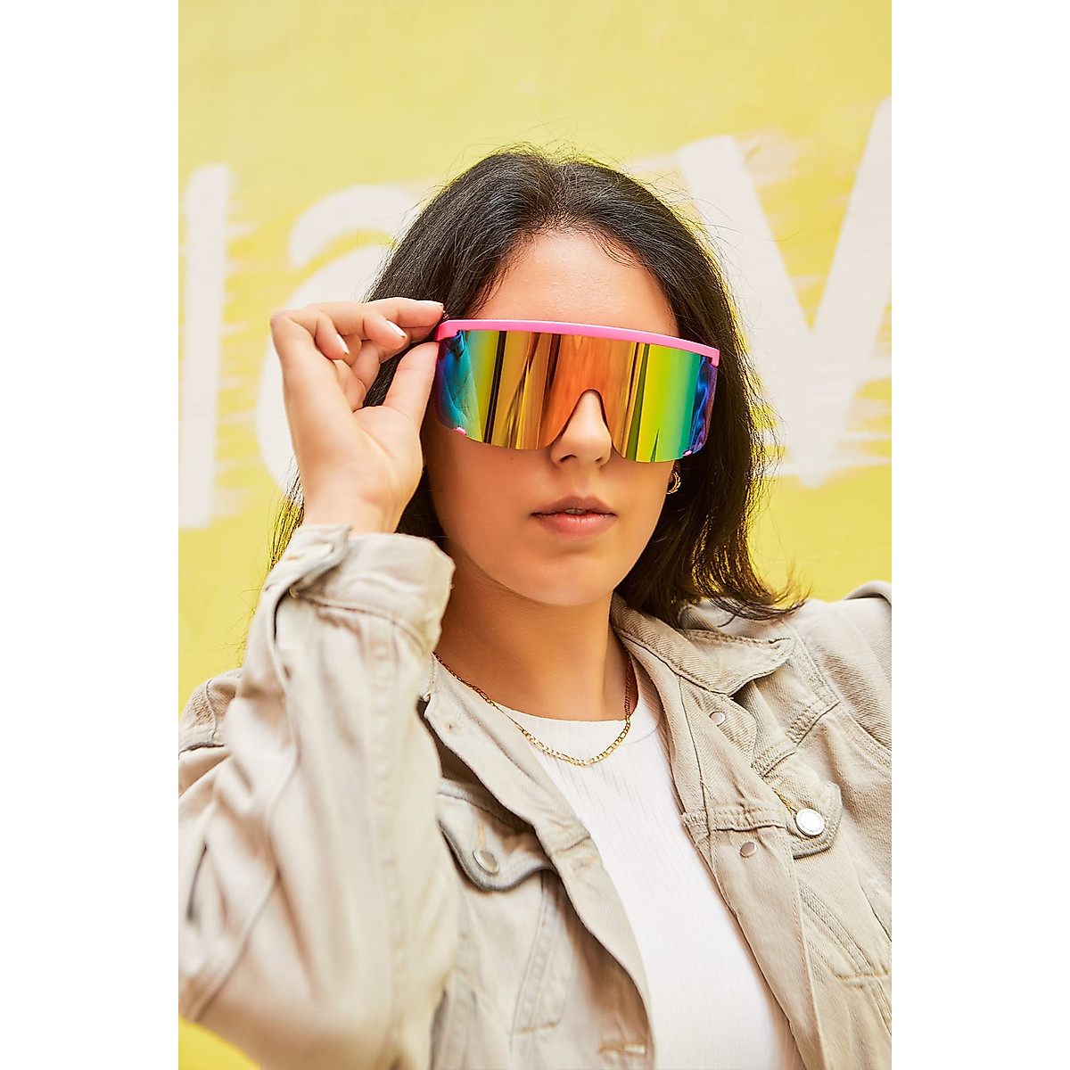 Karsaer Vision Shield Sunglasses for Men Women Oversized Neon 80s 90s Visor Shades Sports Style Outdoor Cycling Ski