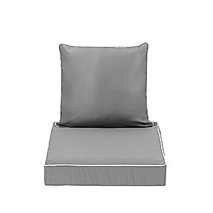 Maphissus Outdoor Deep Seat Cushions Set,24" X 24" Wicker Chair Cushions for Patio Sofa Furniture,Water Resistance Replacement Couch Seating Cushion with Back,Grey