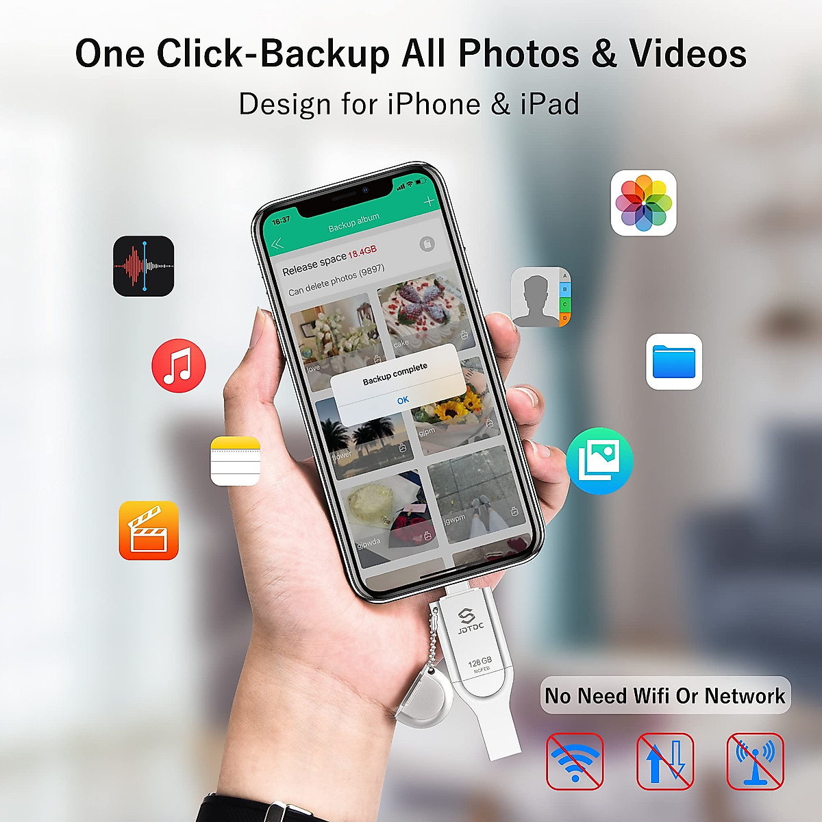 MFi Certified 128GB Photo-Stick-USB-Flash-Drive iPhone-Photo-Storage-Stick USB C iPhone-Flash-Drive-for-Photos External-Storage-iPhone-Thumb-Drive Memory-Stick-for-Android iPad iPhone-Photo-Transfer