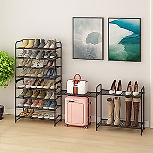 Simple Trending 4-Tier Stackable Shoe Rack, Expandable & Adjustable Shoe Organizer Storage Shelf, Wire Grid, Black
