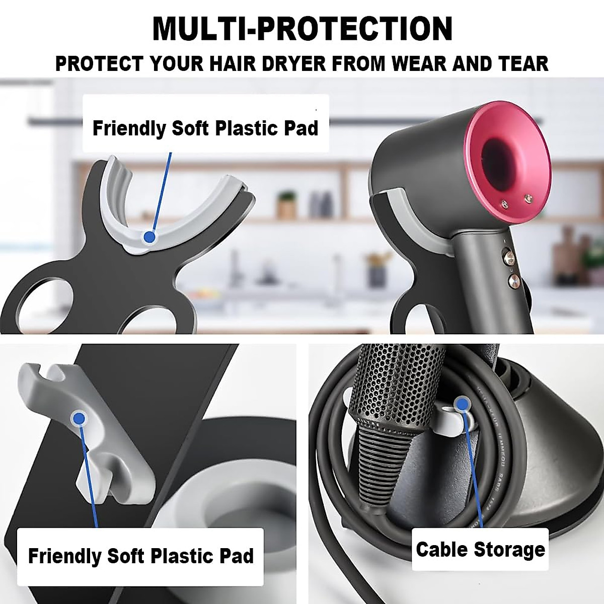 LESAMG Hair Dryer Stand Holder for Dyson Supersonic Hair Dryer,Magnetic Nozzles Storage Organizer Attachments