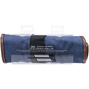 Speedball Canvas Roll Up Pencil Case, Denim W/Brown Trim, Holds Up To 36 Pencils