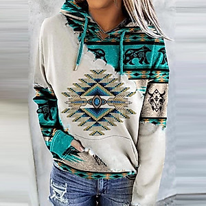 prime amazon big deal days Women's Western Aztec Ethnic Style Hooded Sweatshirts Casual Folk Pullover Long Sleeve Pocket Hoodies coat women Green XL