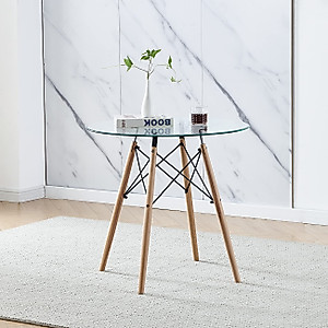 NIBLU Round Glass Dining Table Set for 2,Person Small Round Dinner Table and Velvet Chairs Set for Kitchen Room, 32 inch Leisure Coffee Table for Living Room Accent Table