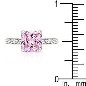 Kate Bissett Rhodium Plated to .925 Sterling Silver Bonded Princess Isabella Ring with Pink Ice Color CZ Size 8