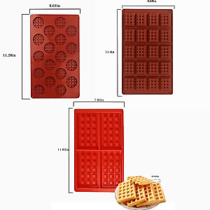 HYCSC 3 Pack Waffle Silicone Mold - 4 Cavity Square Waffle Silicone Mold, 18 Cavity Mini Round Waffle Mold, 20 Cavity Mini Square Waffle Pan, Non-Stick Silicone Waffle Mold for Baking