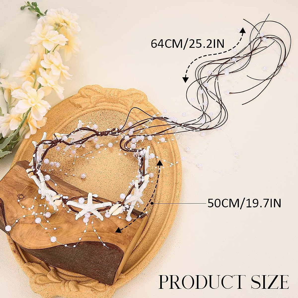 Catery Starfish Headband Seashell Bridal Headband Sea Star Headpiece Hairpiece Pearl Braid Shell Head Hoop Beach Wedding Hair Accessories for Women and Girls