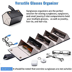 Travel Sunglasses Organizer, Premium Sunglass Travel Case for Multiple Pairs, Sunglasses Travel Case with 5 Slots，Portable Multiple Sunglasses Travel Case, Sunglass Organizer Travel for Women, Men