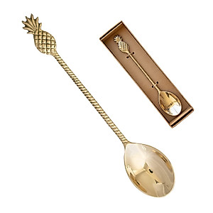 SiennaFox Large Brass Tropical Spoons Smoothies Bowl Gold Dessert Designer Mixing Cocktail Drink Stirrer Iced Coffee Bohemian Decor Bali Golden Decorative tableware Aesthetic Kitchen (Pineapple Spoon)