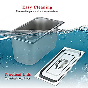 Commercial Food Warmer, 13.7 Qt Steam Table Buffet Food Warmers 1500W 110V 5-Pan Stainless Steel Bain Marie Soup Warmer Adjustable Temp 86-185℉Warmers for Food Party, Catering, Restaurants w/2 Ladles