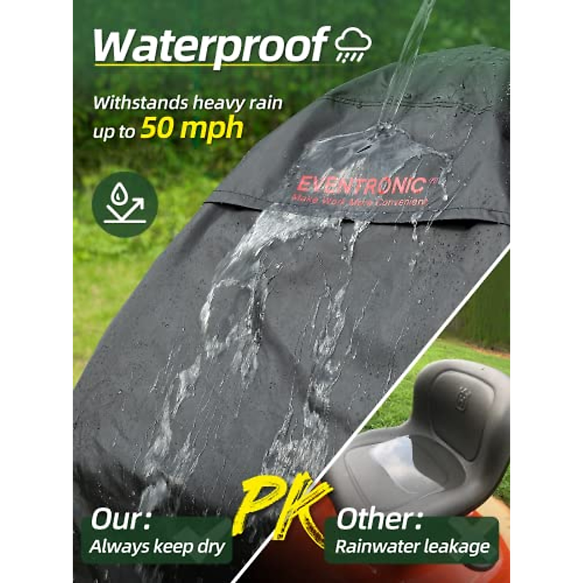 Riding Lawn Mower Cover, Eventronic 54“ Riding Lawn Tractor Cover Waterproof Heavy Duty Durable (420D-polyester oxford)