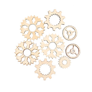 LiQunSweet 100-Pieces 12~38mm Undyed Mini Unfinished Hollow Wood Pendants Gear Slices Charms Cool Industrial & Steampunk Design Laser Cut Cutout Embellishments Tags for DIY Crafts Art Decoration