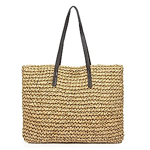 Woven Beach Bags for Women Large Straw Bags Woven Straw Tote Beach Bag With Zipper Summer Handmade Purse