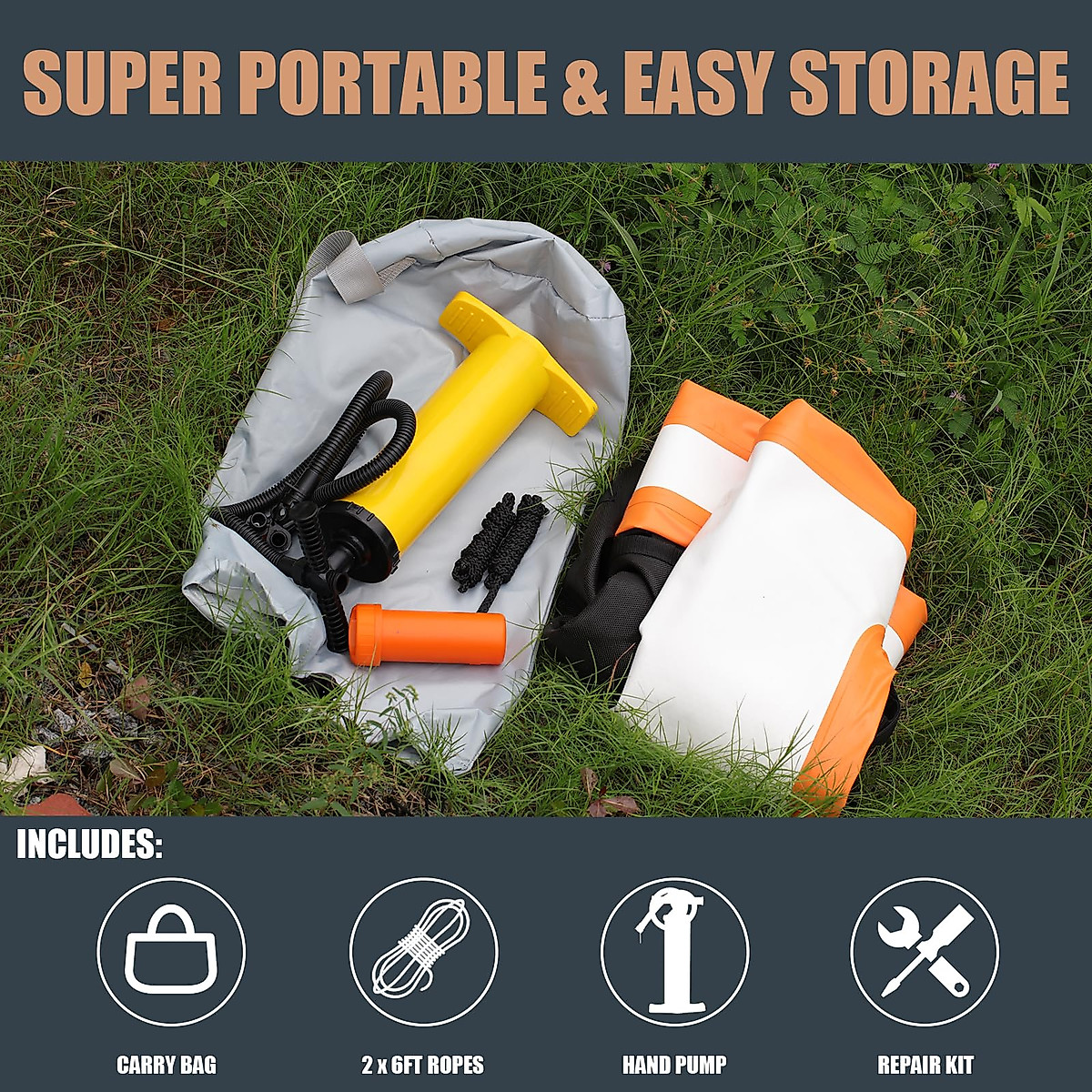 POUALAON Inflatable Dog Boat Ramp | Dog Water Ramp for Boat, Dock, & Pool | Dog On Water Ladder Steps | Safe & Easy Access for Dogs Up to 200 lbs | Large Steps & Sturdy Material