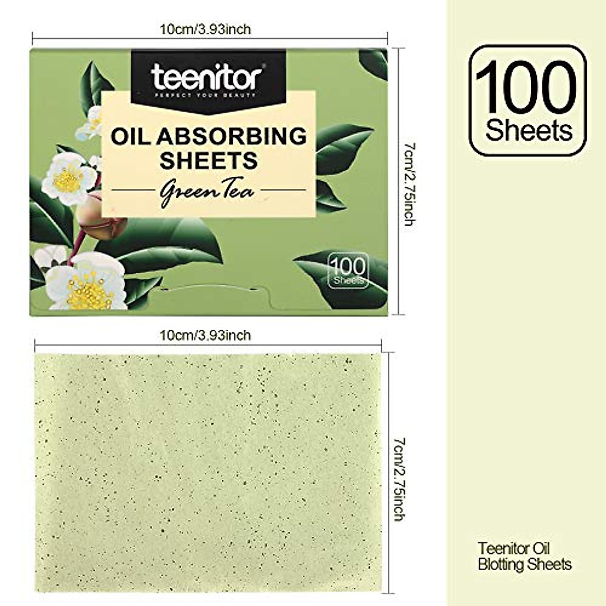 Teenitor Oil Blotting Sheets, 100 Sheets Green Tea Oil Absorbing Tissues Paper, Large 10cmx7cm Oil Blotters