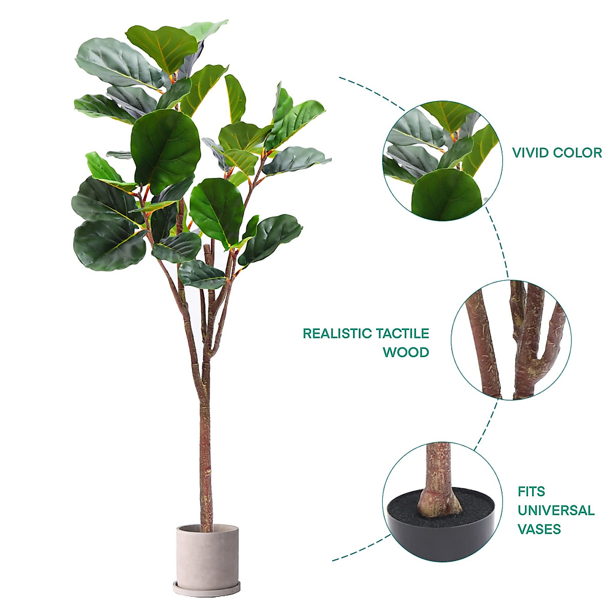 Fit Choice Fiddle Artificial Tree 5.33 Ft Fiddle Leaf Fig Tree with Realistic Nature Design and Durable Quality for Room, Office, Party, Garden (5.33 Ft Fiddle Leaf Fig), Green (533FIDDLE)