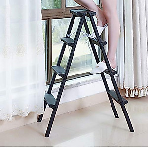 PENGJIE Folding Ladder Step Stool Ladder Stool 4 Step Folding Aluminum Heavy Duty Steel Portable Anti Slip Mat Tread Compact 150 Kg Capacity