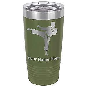 LaserGram 20oz Vacuum Insulated Tumbler Mug, Karate Man, Personalized Engraving Included (Camo Green)