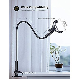 Lamicall Gooseneck Phone Holder for Bed - Overall Length 38.6in, Flexible Leather Wrapped Arm, 360 Adjustable Clamp Clip, Overhead Cell Phone Mount Stand for Desk, Compatible with All Cellphone (4-7”)