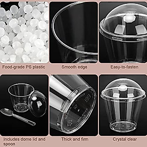 HawHawToys Dessert Cups with Dome Lids and Spoons, 100 Pack 3 OZ Round Mini Plastic Parfait Cups for Party Individual Desserts, Appetizers Serving (3 oz, 100)