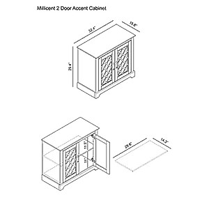 Galano Millicent 2 Door Storage Accent Cabinet - Modern Buffet with 2 Mirror Doors 2 Tier - Organizers and Storage – Console for Entryway - Hallway or Living Room - (Mexican Grey)