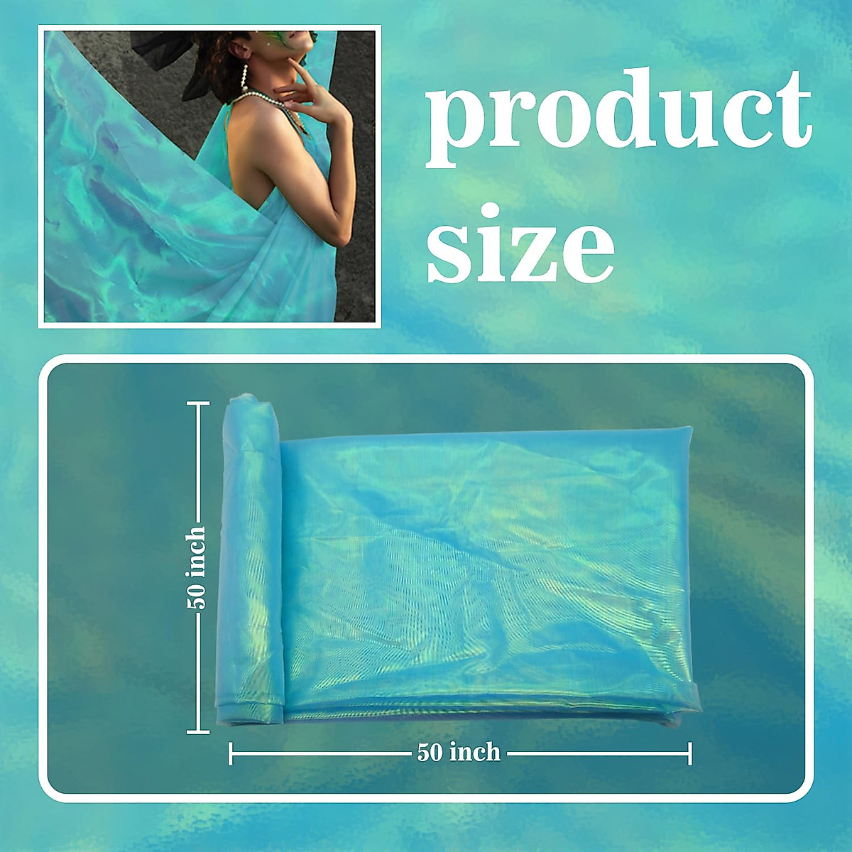 3 Yard Sheer Iridescent Organza Fabric, Magic Laser Holographic Gauze Fabric for Costume, Curtain, Shiny Photography Background, Party, DIY Supplies, Wedding, Home Decor (Magic Light Blue)