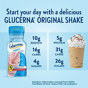 Glucerna Nutritional Shake, Diabetic Drink to Support Blood Sugar Management, 10g Protein, 180 Calories, Creamy Strawberry, 8-fl-oz Bottle, 24 Count