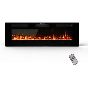 60" Electric Fireplace Recessed Ultra-Thin Insert, Wall Mounted and in-Wall Easy Installation with Remote Control, 700W/1400W, Low Noise (Fake Fire)