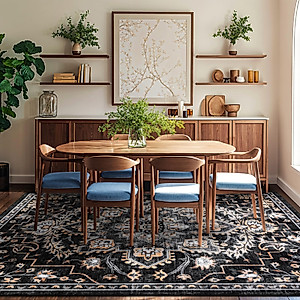 8x10 Boho Large Area Rug, Washable Rug, Ultra Soft Area Rug, Non Slip Abstract Rug Foldable, Stain Resistant Rugs for Living Room Bedroom, Vintage Fuzzy Rug(Black Yellow, 8'x10')