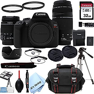 Canon EOS Rebel T7 DSLR Camera with 18-55mm f/3.5-5.6 is Zoom Lens + 75-300mm F/4-5.6 III Lens + 32GB Card, Tripod, Case, and More (24pc Bundle) (Renewed)