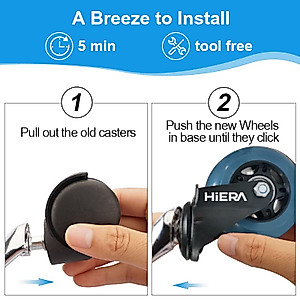 Hiera Office Chair Caster Wheels Gifts Set of 5 - Protect All Your Floors - 3'' Heavy Duty Replacement Desk Chair Casters M11*22 Stem - Best Protection for Your Floors (Blue)