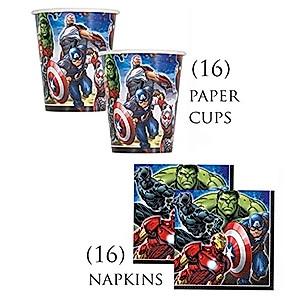 Marvel Avengers Party Supplies and Decorations for Superhero Birthday Party, Serves 16 Guests, Perfect for Girls and Boys, Easy Setup and Takedown with Plates, Napkins and Cups