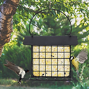 winemana Outdoor Wild Bird Feeder, Black Small Hanging with Metal, Rainproof Squirrel-Proof, Single Suet Cake Style for Outside Office