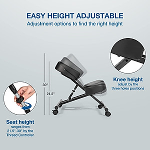 Ergonomic Kneeling Chair with Wheels, Adjustable Stool for Home&Office, w/4” Thickened Cushion and Adjustable Height, Build Healthy Back & Upright Posture